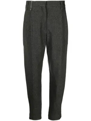 Brunello Cucinelli Monili-embellished Tapered Trousers - Grey