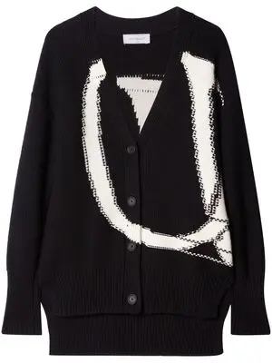 Off-White Logo-intarsia Wool Cardigan - Black
