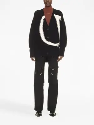 Off-White Logo-intarsia Wool Cardigan - Black