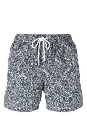 Fedeli Graphic-print Drawstring Swim Shorts - Grey