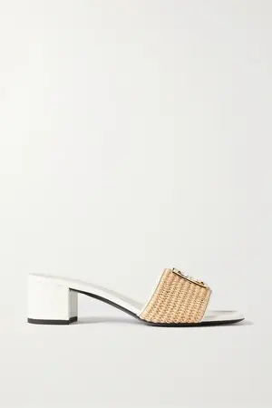 Givenchy 4g Leather-trimmed Faux Raffia Mules Neutrals