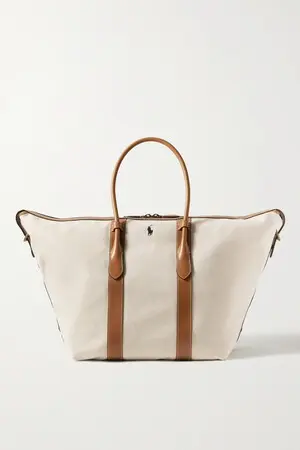 Polo Ralph Lauren Extra Large Bellport Leather-trimmed Embroidered Canvas Tote