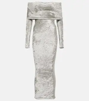 Alaïa Off-shoulder Velvet Midi Dress