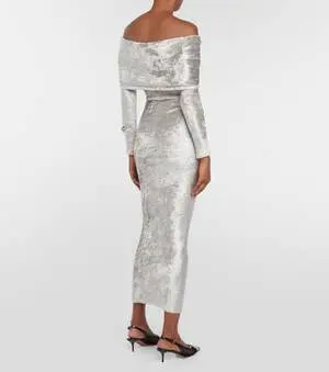 Alaïa Off-shoulder Velvet Midi Dress