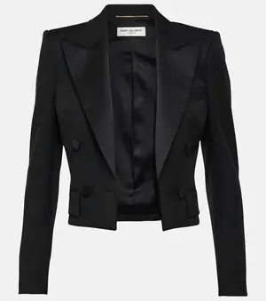 Saint Laurent Cropped Wool Tuxedo Jacket - Black