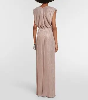 Costarellos Metallic Pleated Gown