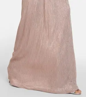 Costarellos Metallic Pleated Gown