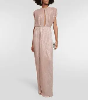 Costarellos Metallic Pleated Gown