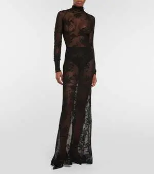 Alaïa Floral Mesh Maxi Skirt