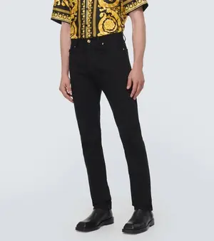 Versace Embellished Mid-rise Straight Jeans - Black