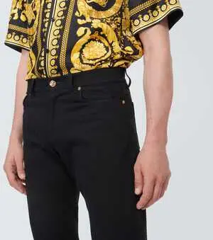Versace Embellished Mid-rise Straight Jeans - Black