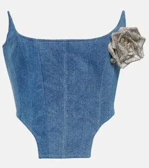 Giuseppe Di Morabito Floral-appliqué Denim Bustier