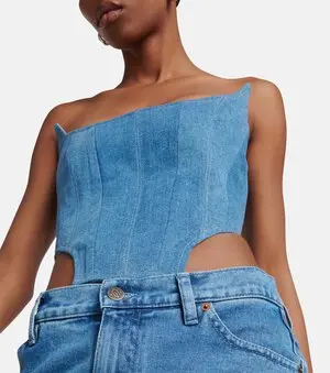 Giuseppe Di Morabito Floral-appliqué Denim Bustier