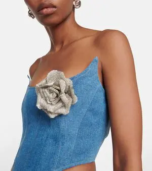 Giuseppe Di Morabito Floral-appliqué Denim Bustier