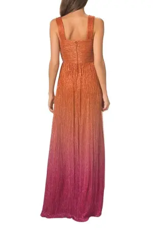 Dress The Population Meredith Metallic Ombré Cutout Plissé Gown