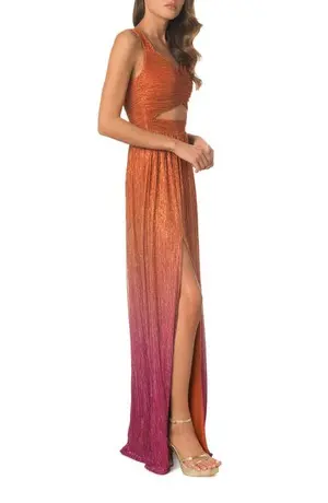 Dress The Population Meredith Metallic Ombré Cutout Plissé Gown