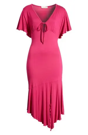 Loveappella Flouncy Tie-front Asymmetric Hem Sheath Dress