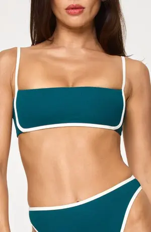L*Space Hazel Ribbed Bikini Top - Deep Teal / Cream