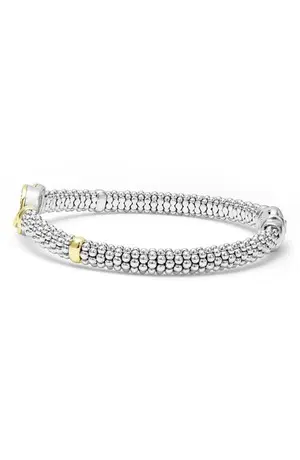 Lagos Interlocking Diamond Caviar Beaded Bracelet - Silver