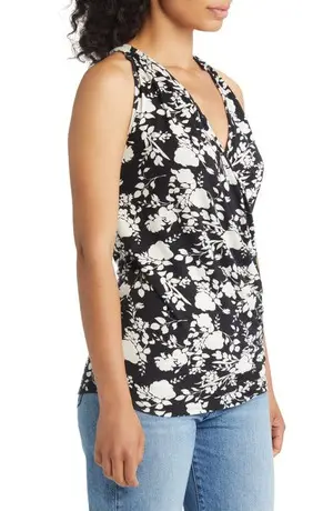 Loveappella Print Faux Wrap Tank - Black/ivory