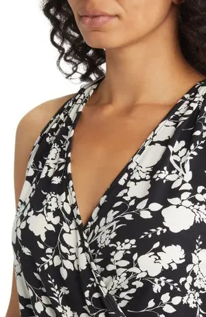Loveappella Print Faux Wrap Tank - Black/ivory