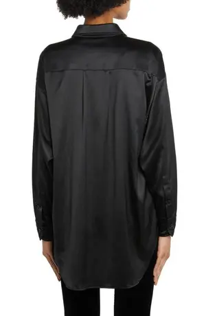 TOM FORD Relaxed Fit Stretch Silk Satin Blouse - Black
