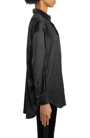 TOM FORD Relaxed Fit Stretch Silk Satin Blouse - Black