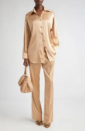 TOM FORD Relaxed Fit Stretch Silk Satin Blouse - Pale Beige