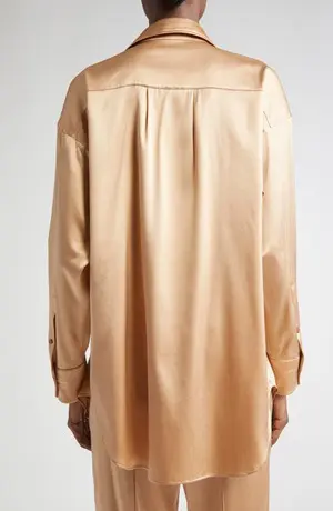 TOM FORD Relaxed Fit Stretch Silk Satin Blouse - Pale Beige