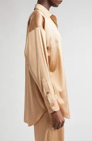 TOM FORD Relaxed Fit Stretch Silk Satin Blouse - Pale Beige