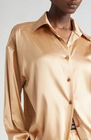 TOM FORD Relaxed Fit Stretch Silk Satin Blouse - Pale Beige