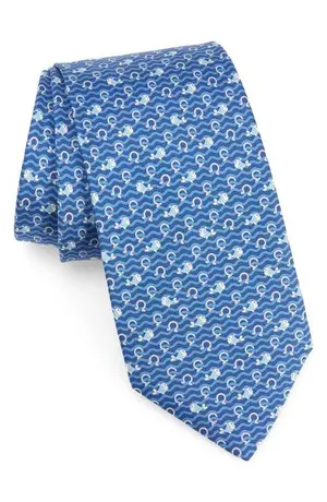 FERRAGAMO FERRAGAMO Salto Fish Gancini Silk Neck Tie F.marine