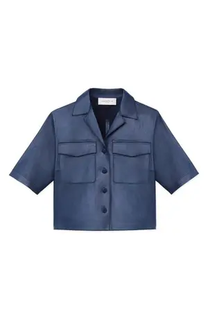 Lafayette 148 New York Short Sleeve Lambskin Leather Crop Jacket