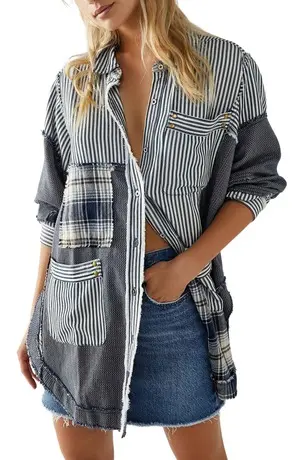 Free People Railroad Patch Fray Shirt