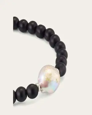 JAN LESLIE Onyx Beaded Bracelet With Pearl Center
