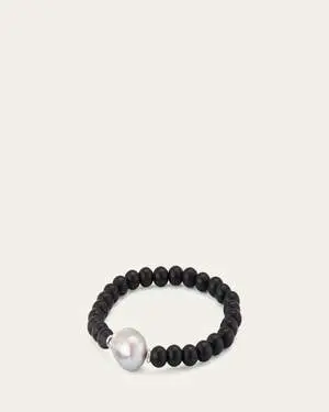 JAN LESLIE Onyx Beaded Bracelet With Pearl Center