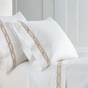 HUDSON PARK COLLECTION Italian Tivoli Embroidered Flat Sheet, King Exclusive - Champagne
