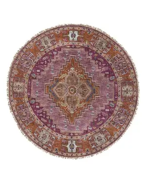 SURYA Zeus Round Area Rug, 8 - Eggplant/rust/lime
