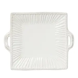 VIETRI Incanto Stone Stripe Square Handled Platter - White