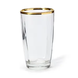 VIETRI Optical Gold Highball Glass - Clear/gold Rim