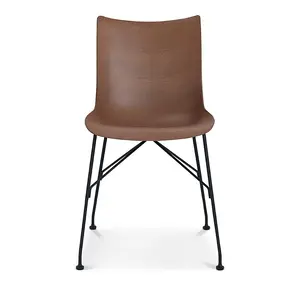 KARTELL P Basic Veneer Dining Chair - Dark Wood/painted Steel Legs