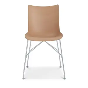 KARTELL P Basic Veneer Dining Chair - Light Wood/chrome Legs