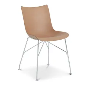 KARTELL P Basic Veneer Dining Chair - Light Wood/chrome Legs