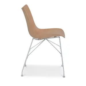 KARTELL P Basic Veneer Dining Chair - Light Wood/chrome Legs
