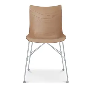 KARTELL P Slatted Ash Dining Chair - Light Wood/chrome Legs
