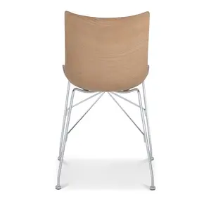 KARTELL P Slatted Ash Dining Chair - Light Wood/chrome Legs