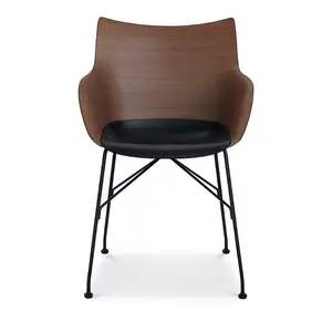 KARTELL Q Basic Veneer Dining Chair - Dark Wood/painted Steel Legs