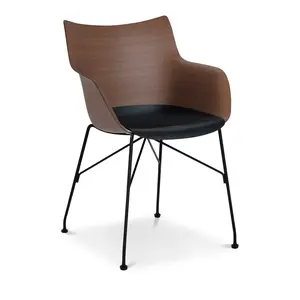 KARTELL Q Basic Veneer Dining Chair - Dark Wood/painted Steel Legs