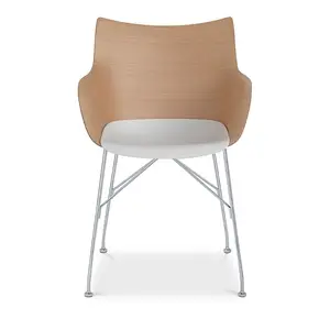 KARTELL Q Basic Veneer Dining Chair - Light Wood/chrome Legs