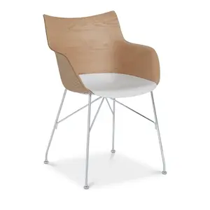 KARTELL Q Slatted Ash Dining Chair - Light Wood/chrome Legs